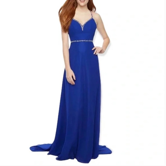 B. Smart | Dresses | Bsmart Royal Blue Jeweled Dressgown With Trane ...